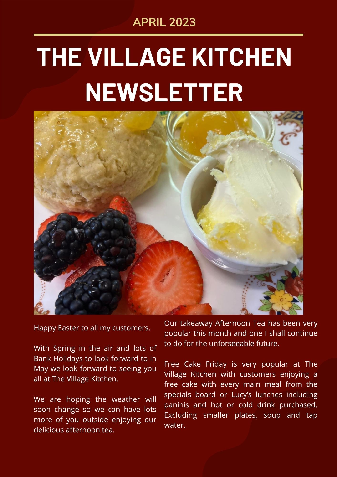 APRIL NEWSLETTER FROM THE VILLAGE KITCHEN… – THE VILLAGE KITCHEN